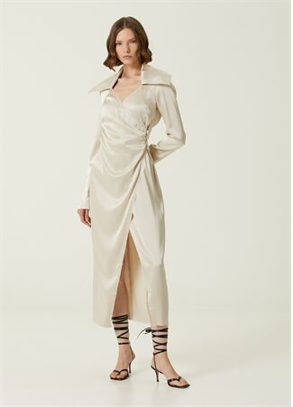 Nanushka Kadın Lanza Krem Kruvaze Midi Saten Elbise Bej S EU Nanushka Kadın Lanza Krem Kruvaze Midi Saten Elbise Bej S EU