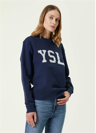 Kadın Lacivert Bisiklet Yaka Logolu Sweatshirt XS EU Kadın Lacivert Bisiklet Yaka Logolu Sweatshirt XS EU