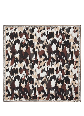 Beymen Kadın Kahverengi Desenli 90x90 cm İpek Twill Eşarp EU