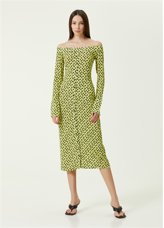 Coperni Kadın Yeşil Düşük Omuzlu Logolu Midi Elbise S EU