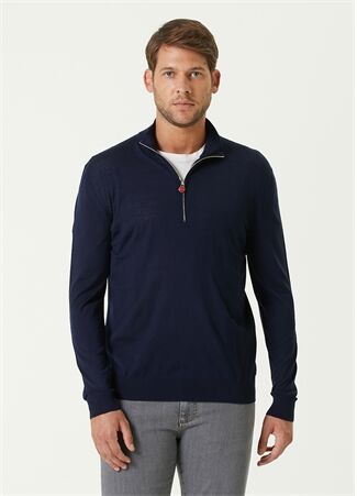 Kiton Erkek Lacivert Yakası Fermuarlı Yün Triko L EU Kiton Erkek Lacivert Yakası Fermuarlı Yün Triko L EU