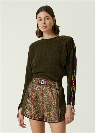 Etro Kadın Haki Nakışlı Şeritli Saç Örgü Kazak 38 IT