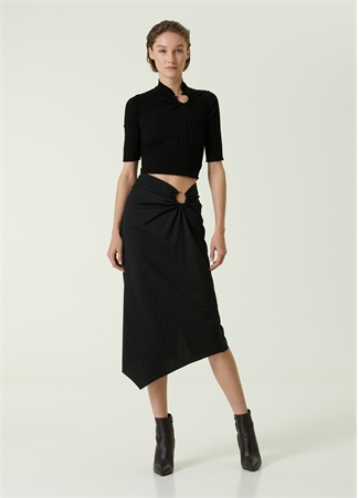 Act N Kadın Siyah Büzgü Detaylı Asimetrik Yün Etek 42 IT