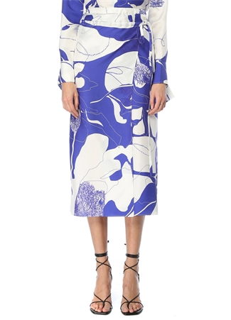 Christopher Esber Kadın Mavi Desenli Midi İpek Anvelop Etek 6 US