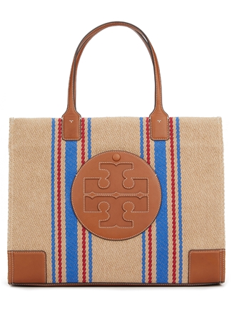 Tory Burch Kadın Ella Çizgi Desenli Alışveriş Çantası Bej EU Tory Burch Kadın Ella Çizgi Desenli Alışveriş Çantası Bej EU