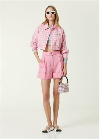 Miu Kadın Pembe Kemerli Yün Şort 38 IT