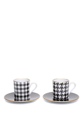 Beymen Hediye Siyah Beyaz Desenli 2li Porselen Kahve Fincan Seti