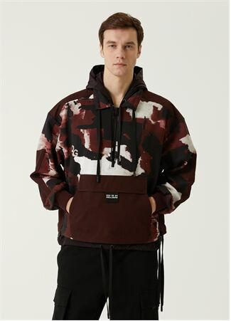 Dolce&Gabbana Erkek Bordo Siyah Desenli Kapüşonlu Sweatshirt L EU