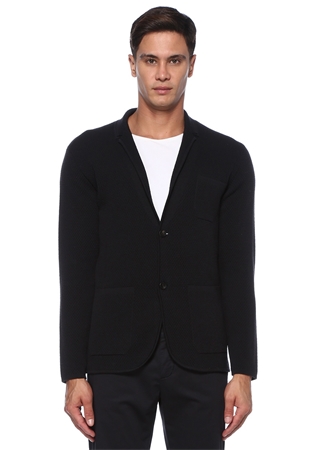 Z Zegna Erkek Lacivert Kelebek Yaka Dokulu Yün Triko Ceket L EU