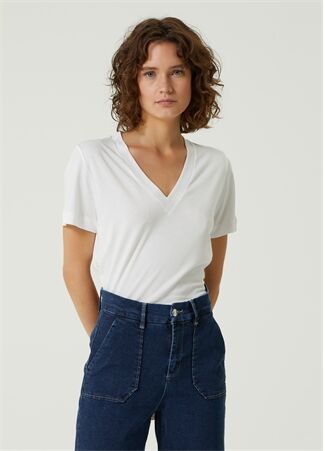 Beymen Club Kadın Beyaz V Yaka Basic T-shirt S