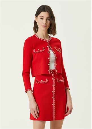 Sandro Kadın Kırmızı Bisiklet Yaka Dikiş Detaylı Kazak 0 US