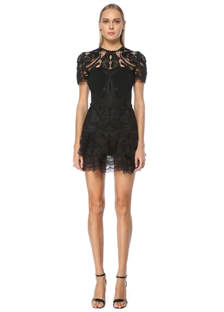 Jonathan Simkhai Kadın Siyah Dantelli Mini Kokteyl Elbise 2 US