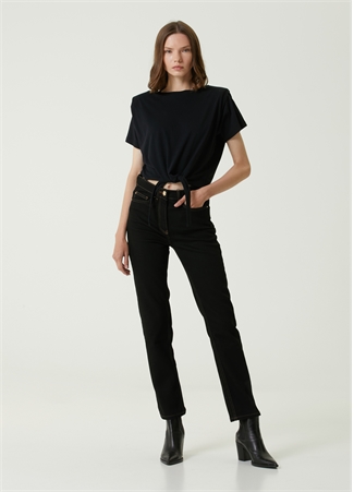 Allsaints Kadın Beyaz Beli Bağcıklı Basic T-shirt Siyah XS EU Allsaints Kadın Beyaz Beli Bağcıklı Basic T-shirt Siyah XS EU