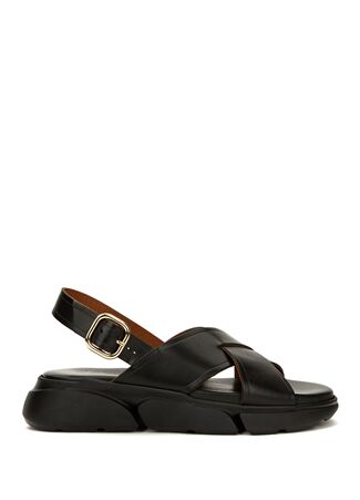 Atp Atelier Kadın Siyah Çapraz Bantlı Deri Sandalet 36 EU