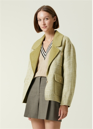 Sandro Kadın Yeşil Yün Tweed Kaban 38 FR Sandro Kadın Yeşil Yün Tweed Kaban 38 FR