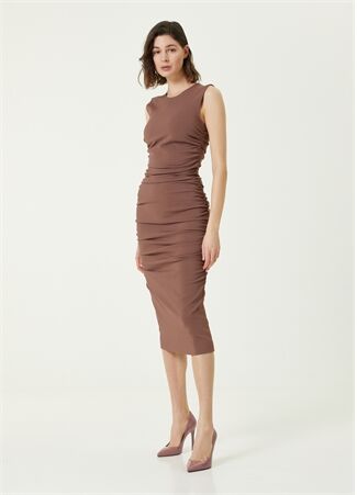 Dolce&Gabbana Kadın Kahverengi Drapeli Kolsuz Midi Jersey Elbise 42 IT Dolce&Gabbana Kadın Kahverengi Drapeli Kolsuz Midi Jersey Elbise 42 IT