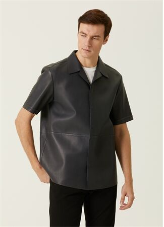 Pal Zileri Erkek Lacivert Deri Gömlek 50 IT