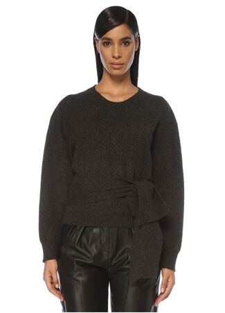 IRO Kadın Antrasit Beli Bağlama Detaylı Yün Kazak Gri M EU