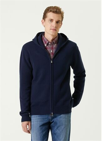 Isaia Erkek Lacivert Kapüşonlu Yün Kazak L EU