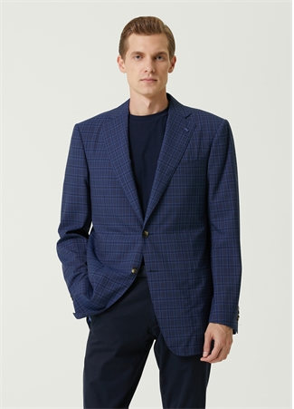 Pal Zileri Erkek Lacivert Kelebek Yaka Kareli Yün Ceket 52 IT