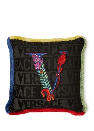 Versace Colorblocked Logo Baskılı Dekoratif Yastık Siyah