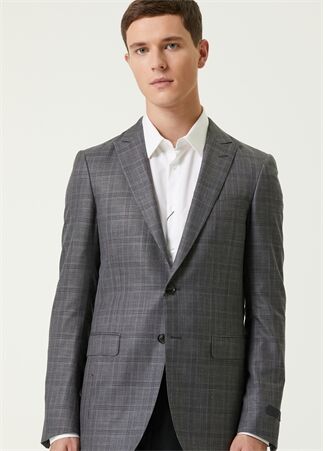 Pal Zileri Erkek Gri Ekose Desenli Yün Ceket 48 IT