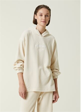 CK Jeans Kadın Bej Kapüşonlu Kadife Sweatshirt S EU