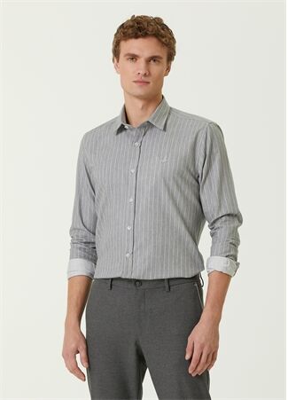 Beymen Club Erkek Slim Fit Gri Çizgi Desenli Gömlek S