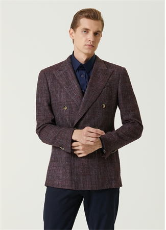 Pal Zileri Erkek Bordo Kırlangıç Yaka Tweed Dokulu İpek Ceket 48 IT