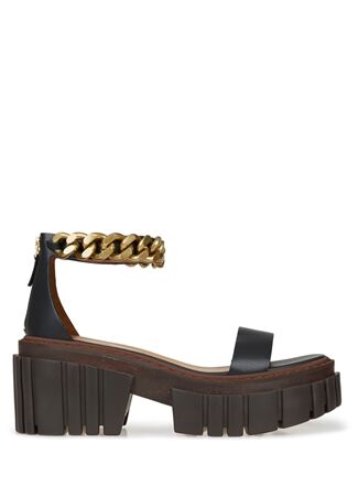 Stella McCartney Kadın Siyah Zincir Detaylı Sandalet 40 EU