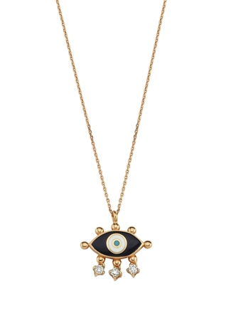 Collection-Selda Jewellery Kadın Göz Formlu Pırlantalı Altın Rengi Kolye EU