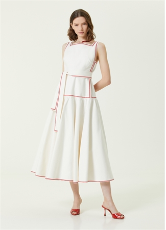 Gül Hürgel Kadın Beyaz Kare Yaka Kalp Nakışlı Midi Keten Elbise L EU Gül Hürgel Kadın Beyaz Kare Yaka Kalp Nakışlı Midi Keten Elbise L EU