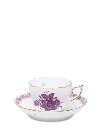 Herend Mor Çiçek Motifli Porselen Kahve Fincan Takımı Herend Mor Çiçek Motifli Porselen Kahve Fincan Takımı