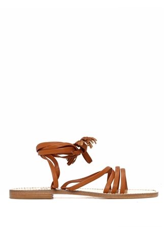 Capri Positano Sandals Kadın Taba Bantlı Deri Sandalet Bej 38 EU