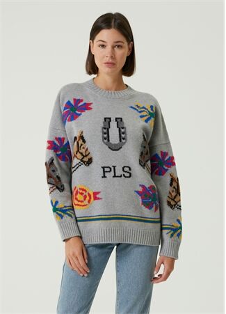 Philosophy di Lorenzo Serafini Kadın Gri Bisiklet Yaka Jakarlı Yün Kazak 42 IT