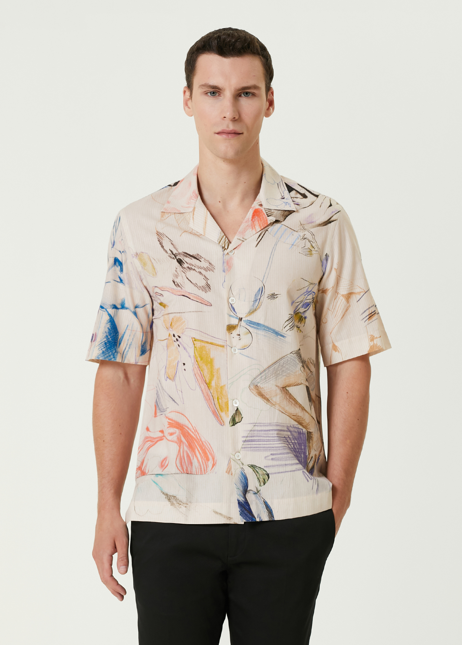 Paul Smith Çok Renkli Beyaz Erkek Beyaz Figür Desenli Kısa Kollu Gömlek ...