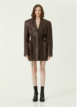 The Mannei Kadın Irbid Kahverengi Mini Deri Ceket Elbise 36 FR