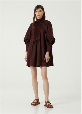 Camilla and Marc Kadın Bordo Dik Yaka Balon Kol Mini Elbise 0 US