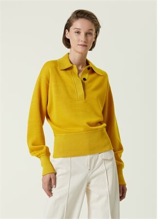 Isabel Marant Kadın Heron Sarı Polo Yaka Yün Kazak 34 FR