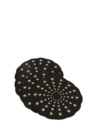 Coral&Co. Studio Siyah Nakışlı 4lü Jut Bardak Altlığı Seti