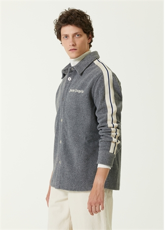 Palm Angels Erkek Gri Kolları Şeritli Logolu Gömlek M EU Palm Angels Erkek Gri Kolları Şeritli Logolu Gömlek M EU