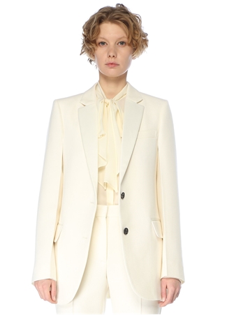 Victoria Beckham Kadın Ekru Kelebek Yaka Yün Ceket Bej 0 US