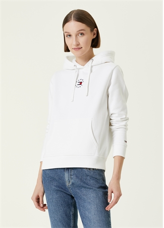 Tommy Jeans Kadın Beyaz Kapüşonlu Logolu Sweatshirt S EU Tommy Jeans Kadın Beyaz Kapüşonlu Logolu Sweatshirt S EU