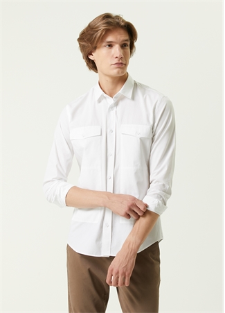 Beymen Club Erkek Slim Fit Beyaz Logo Detaylı Gömlek S Beymen Club Erkek Slim Fit Beyaz Logo Detaylı Gömlek S
