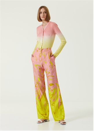 Emilio Pucci Kadın Pembe Sarı Desenli İpek Pantolon 44 IT Emilio Pucci Kadın Pembe Sarı Desenli İpek Pantolon 44 IT
