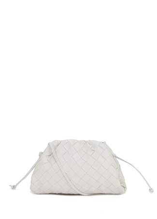 Bottega Veneta Kadın Mini Pouch Beyaz Deri Omuz Çantası EU Bottega Veneta Kadın Mini Pouch Beyaz Deri Omuz Çantası EU