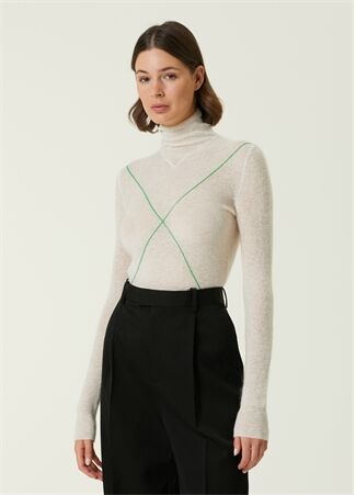 Bottega Veneta Kadın Ekru Dik Yaka Nakışlı Kazak Bej S EU