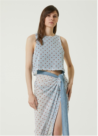 Diza Gabo Kadın Mavi Desenli Crop Bluz Lacivert S/M EU Diza Gabo Kadın Mavi Desenli Crop Bluz Lacivert S/M EU