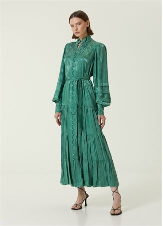 Alexis Kadın Storia Yeşil Dik Yaka Jakarlı Maksi İpek Elbise S EU