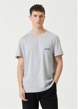 Knt Erkek Gri Melanj Logo Detaylı T-shirt L EU